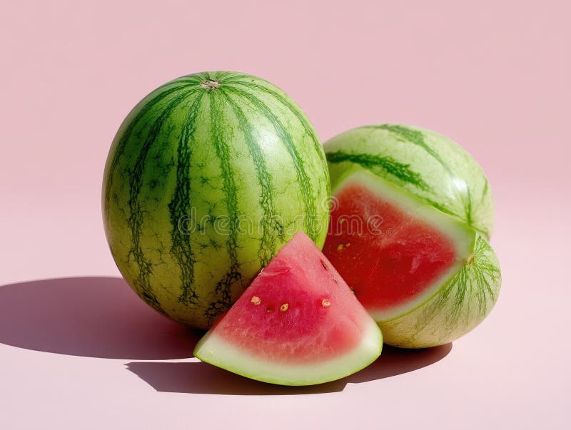Minimalist Watermelon Still Life Whole Melon, Half, and Slice on Soft ...