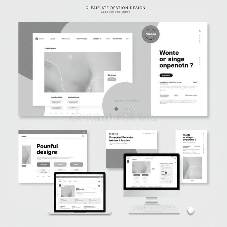 A Minimalist Web Design Mockup Featuring Grayscale Elements. the Layout ...