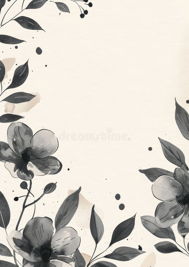 Minimalist Wedding Invitation with Black Floral Borders Generative AI ...