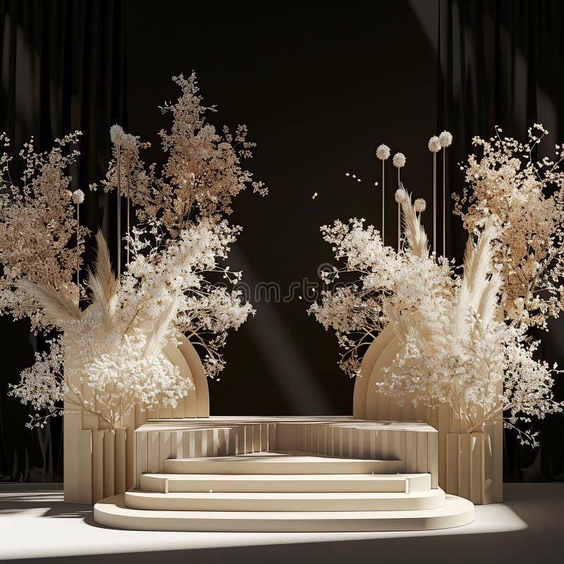 Minimalist Wedding Stage, Soft Light and Shadows Black Background Stock ...