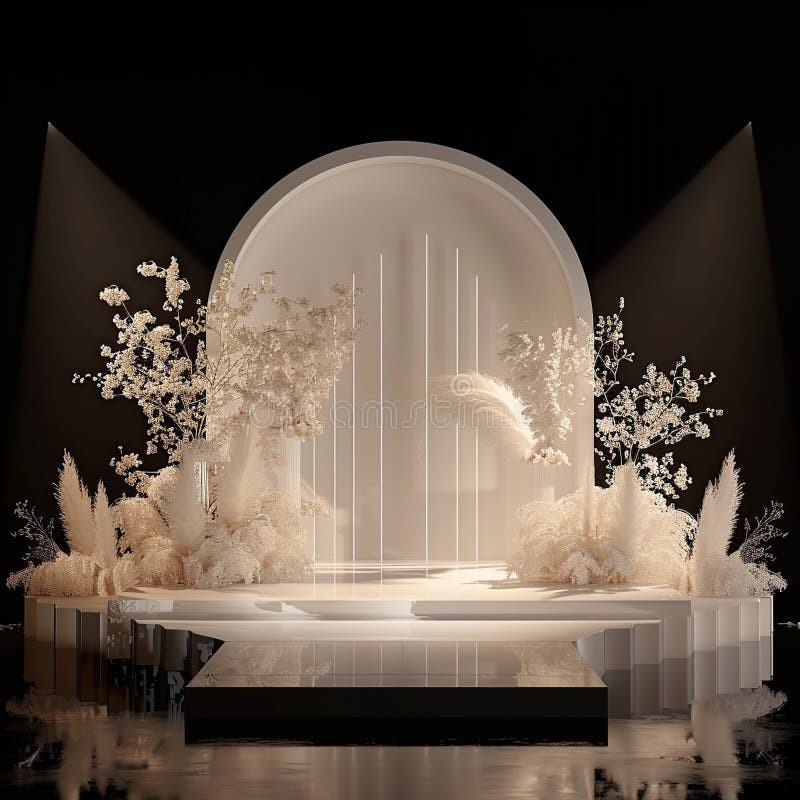 Minimalist Wedding Stage, Soft Light and Shadows Black Background Stock ...