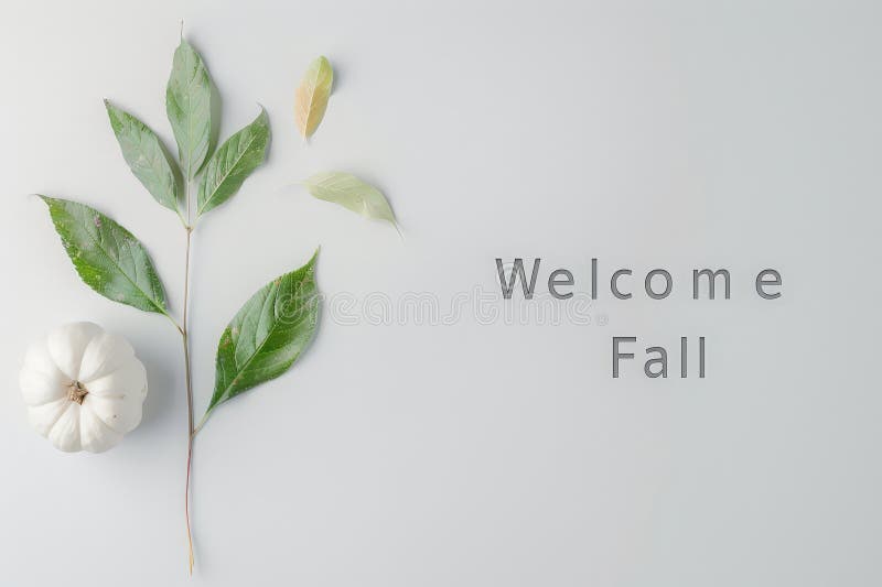 Minimalist Welcome Fall Concept with Green Leaves and Small White ...