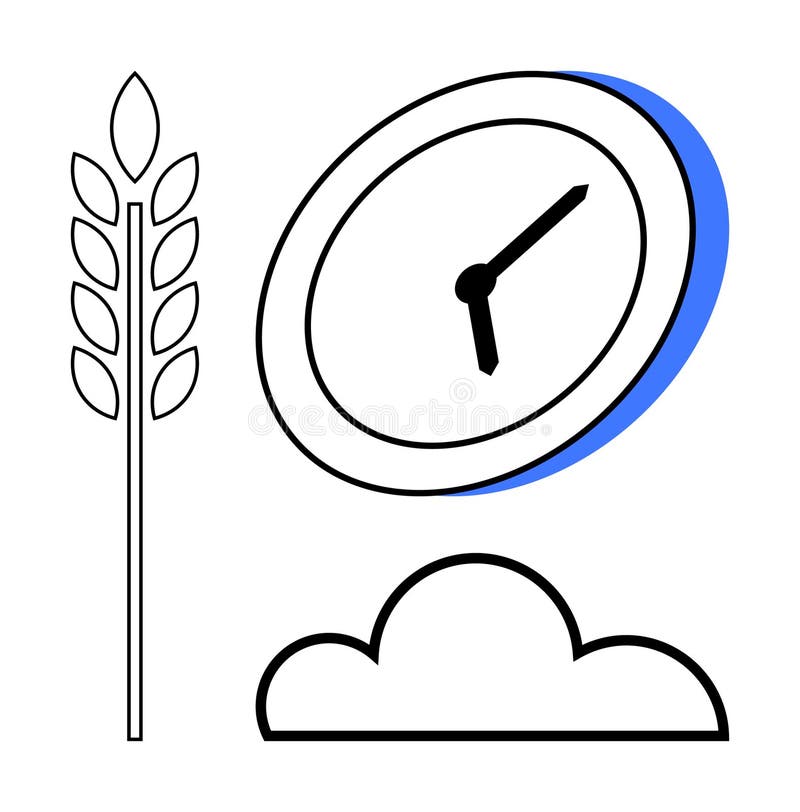 Minimalist Wheat Stalk, Clock, and Cloud Design Symbolizing Time ...