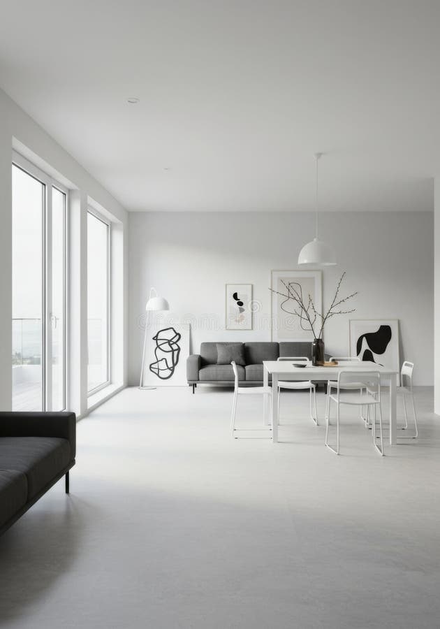 Minimalist White Apartment Living Room Interior Design Stock ...