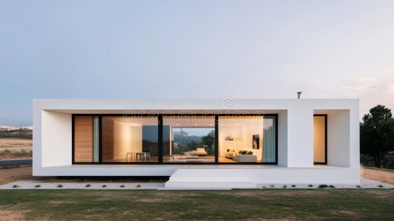 Minimalist White Box House with Large Windows and Open Concept Living ...