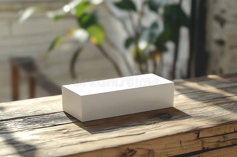 Minimalist White Box Mockup Wood Surface Natural Light Foliage Stock ...