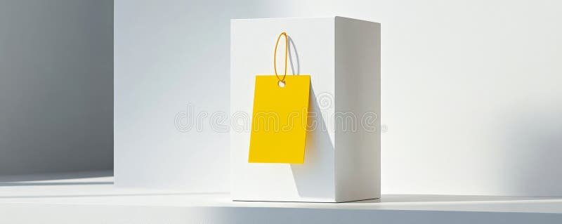 Minimalist White Box with Yellow Tag in Bright Sunlight, Abstract ...