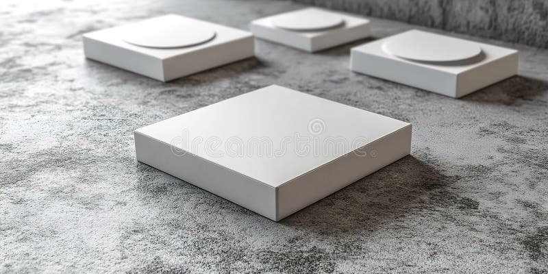 Minimalist White Boxes on Textured Gray Surface Arranged in Modern Art ...