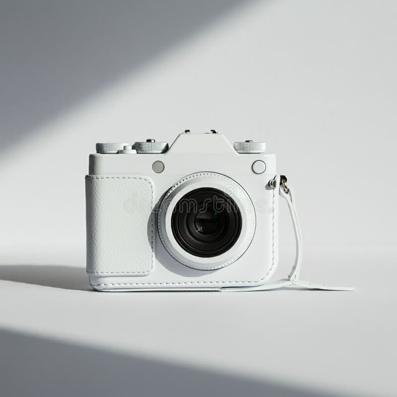 A Minimalist White Camera with a Textured Surface and Leather Finish is ...