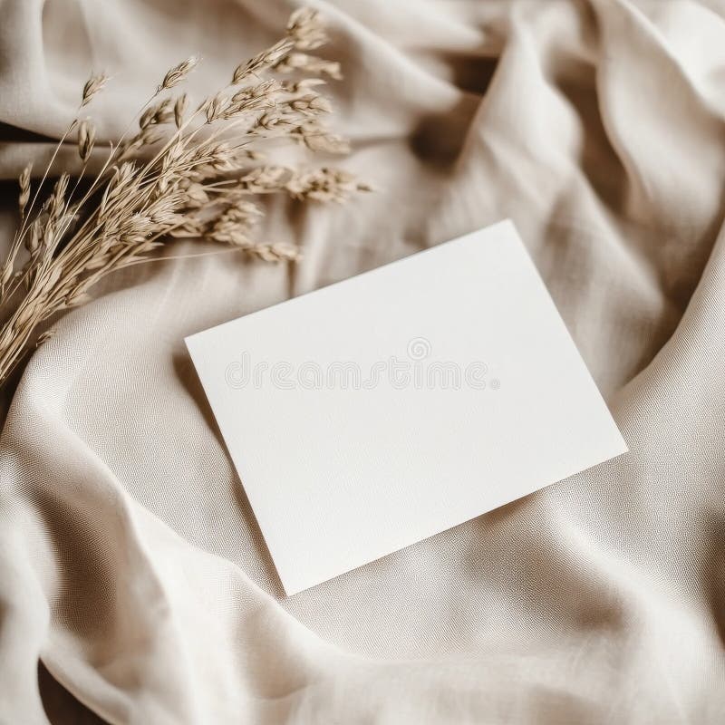 Minimalist A5 White Card Mockup on Elegant Beige Fabric Background ...