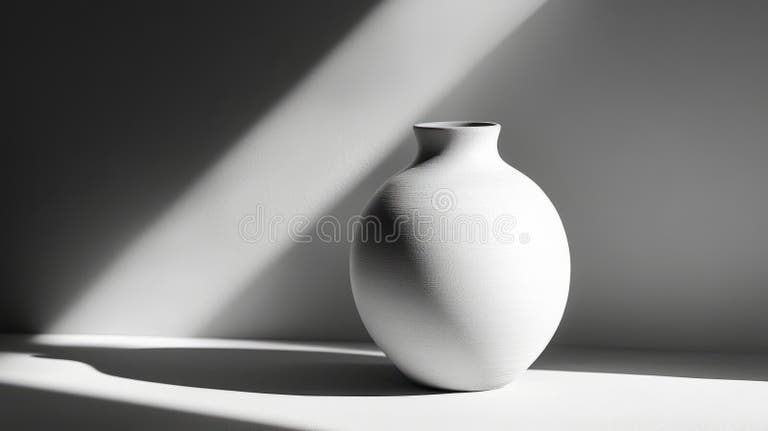 Minimalist White Ceramic Vase in Dramatic Light and Shadow on a Gray ...