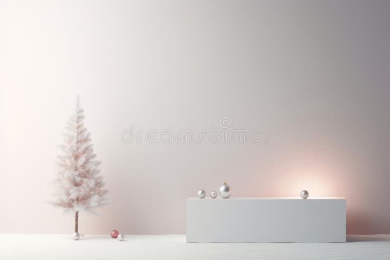 Minimalist White Christmas Tree and Gift Box Stock Illustration ...