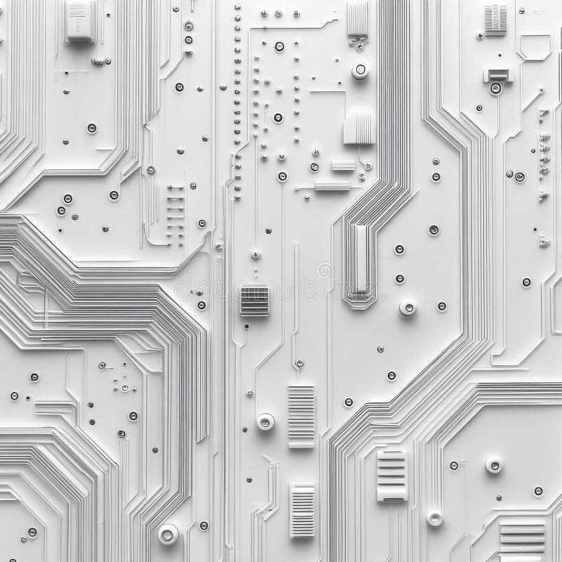Minimalist White Circuit Board Design with Intricate Patterns Stock ...