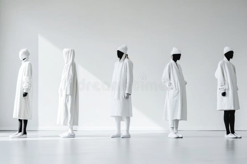 Minimalist White-clad Figures in Contemporary Art Installation Stock ...
