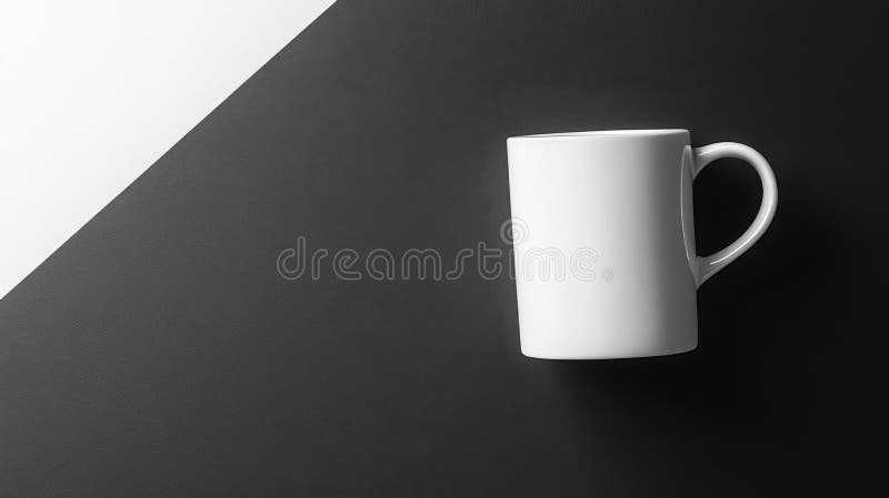 Minimalist White Coffee Mug on Geometric Black and White Background ...