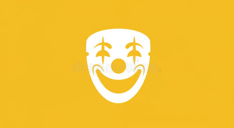 Minimalist White Comedy Mask Icon on Bold Yellow Background Stock ...