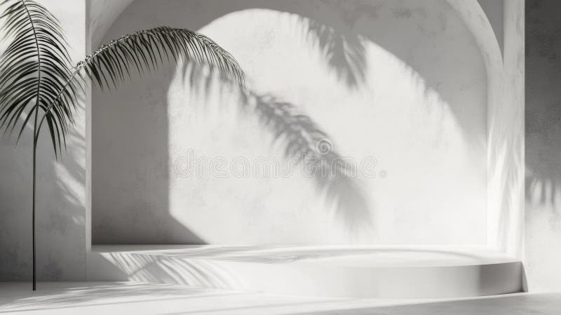 Minimalist White Concrete Archway with Palm Shadow Stock Illustration ...