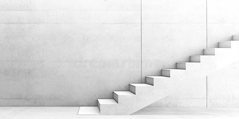 Minimalist White Concrete Stairs Against a Plain Wall Suggestive of ...