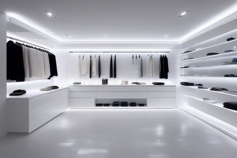 A Minimalist White Contemporary Dressing Room with LED Light. Stock ...
