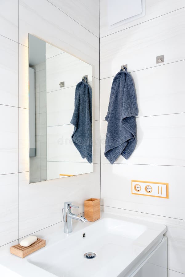 Minimalist White Cozy, Fresh and Clean Modern Bathroom Stock Photo ...