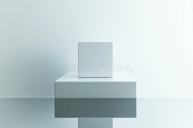 Minimalist White Cube Centered on a Rectangular Platform with ...