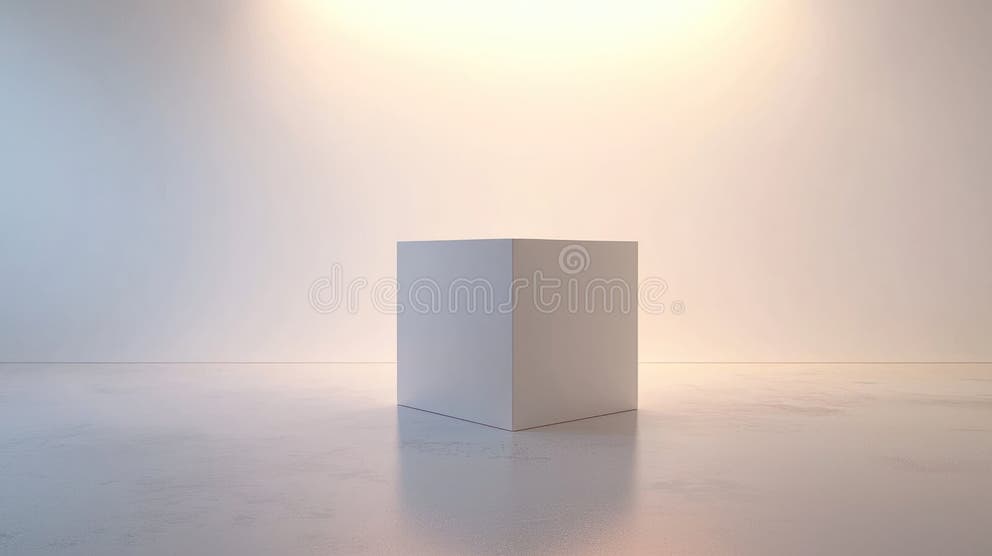 Minimalist White Cube Placed on Reflective Surface with Seamless Edges ...
