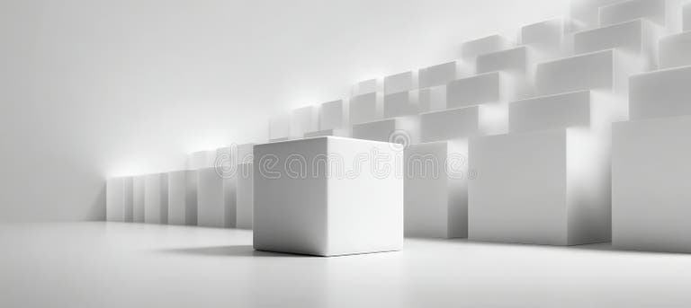 Minimalist White Cube Scene with Geometric Blocks in Soft Light Stock ...