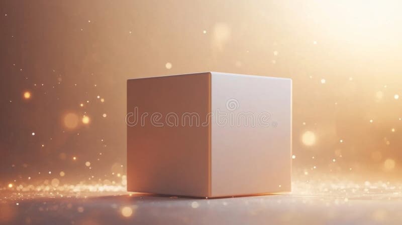 Minimalist White Cube on Sparkling Gold Backdrop in Studio Lighting ...