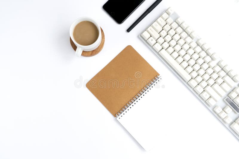 Minimalist Work Desk Layout with White Tones Stock Image - Image of ...