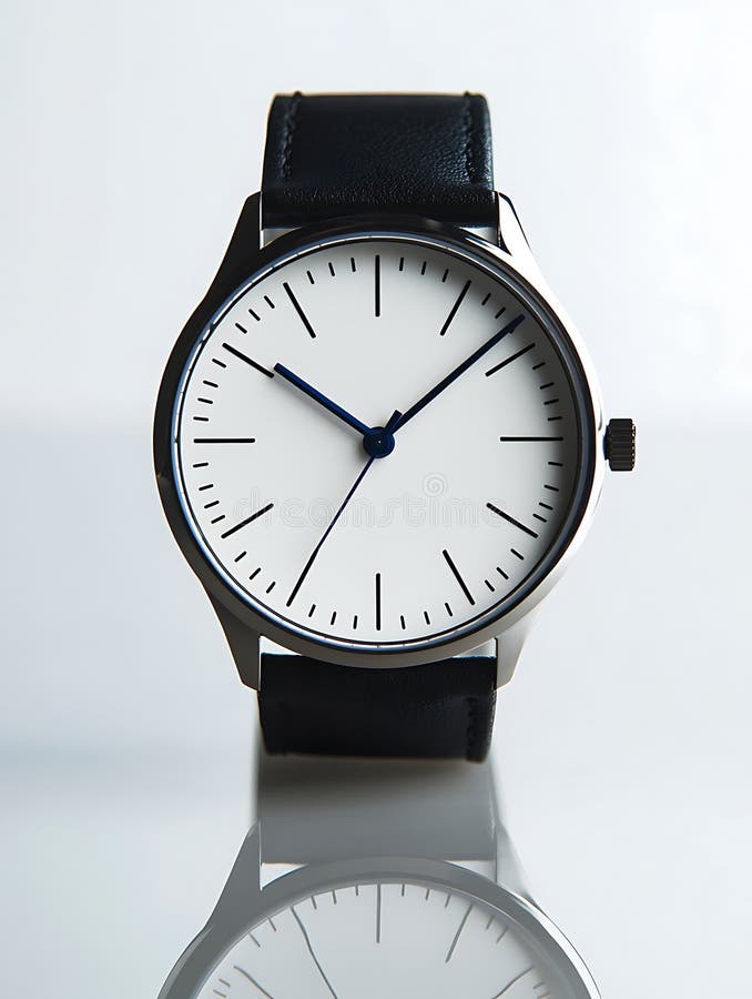 Minimalist White Dial Wristwatch with Black Leather Strap and Clean ...