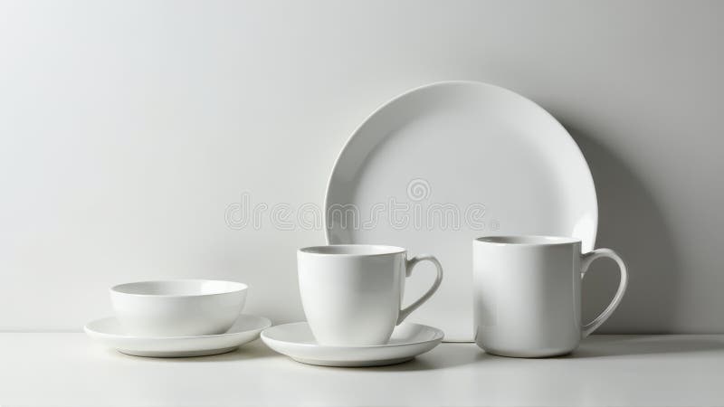 Minimalist White Dinnerware Set, a Clean and Modern Table Setting Stock ...
