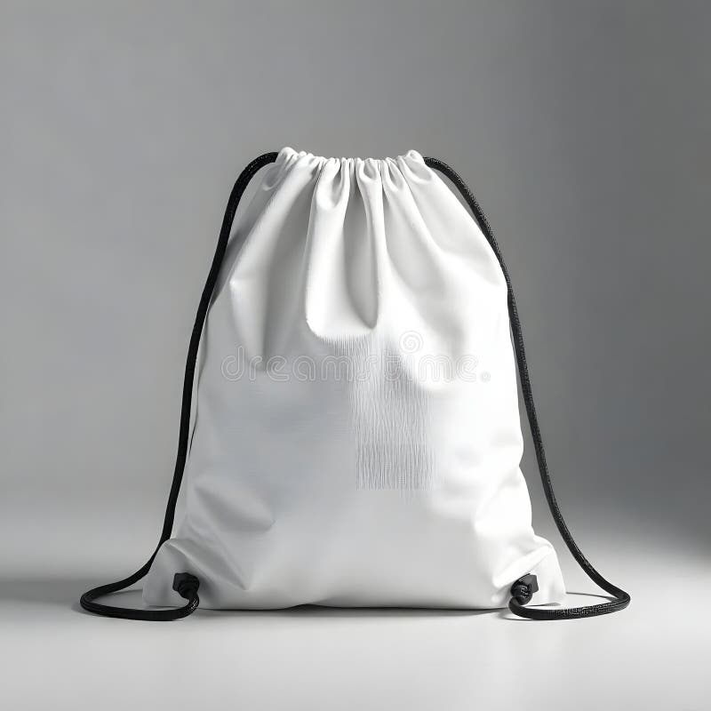 Minimalist White Drawstring Backpack Isolated on Gray Background Stock ...