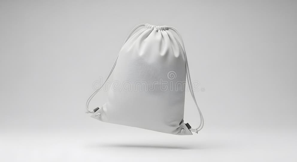 Minimalist White Drawstring Bag Floating in a Bright, Clean Studio ...