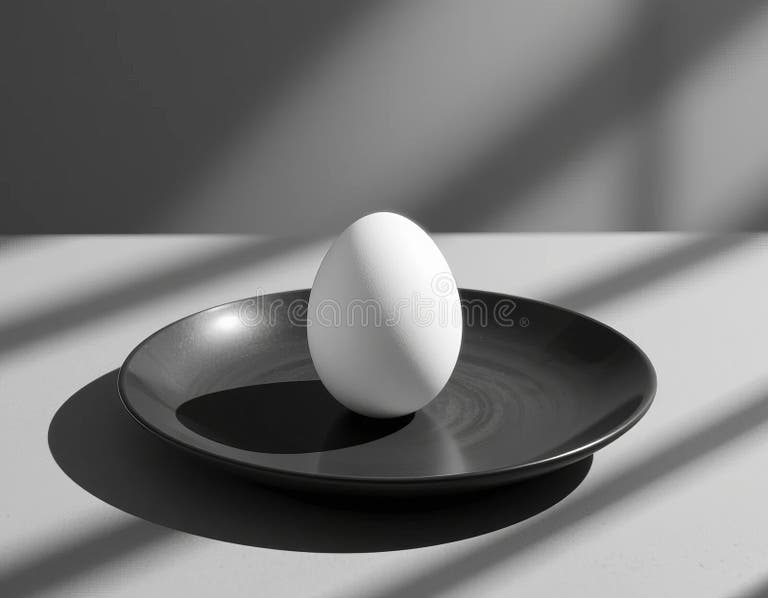 Minimalist White Egg on a Black Plate with Soft Shadows. Stock Photo - Image of plate, isolated ...