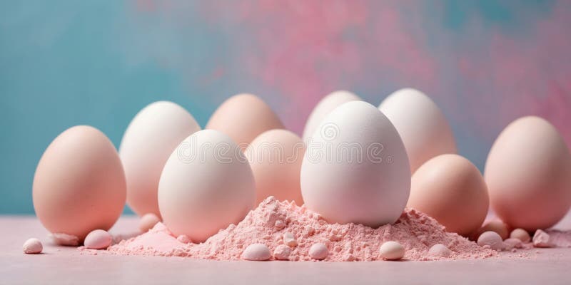 Minimalist White Eggs and Pink Powder on Pastel Background. Stock ...