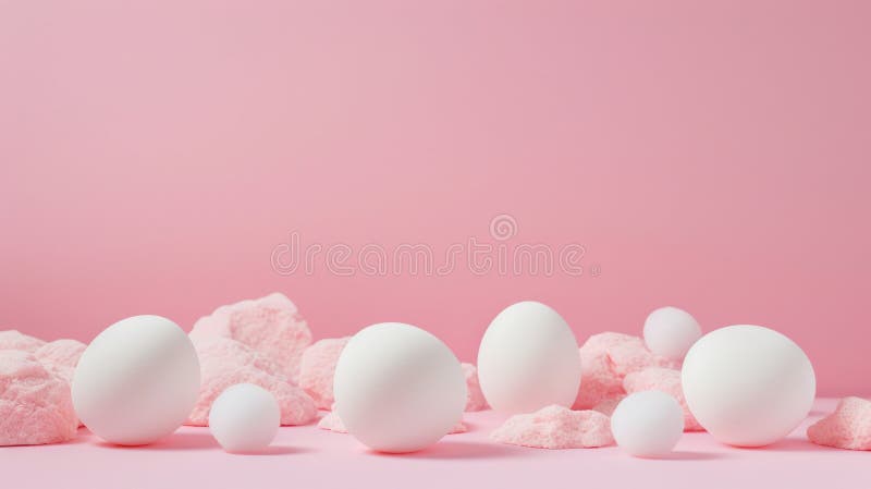 Minimalist White Eggs and Pink Powder on Pastel Background Stock Image ...