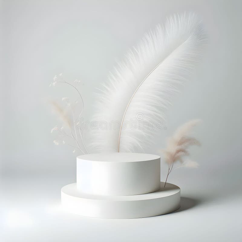 Minimalist White Feather Display on Circular Platform Stock Photo ...