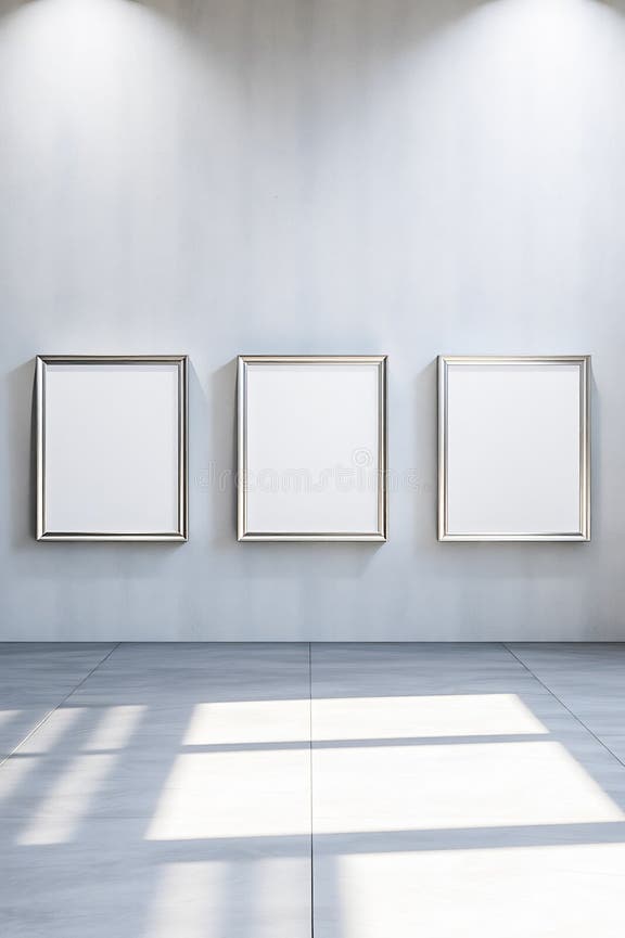 Minimalist White Gallery Interior with Frames in Illuminated Light ...