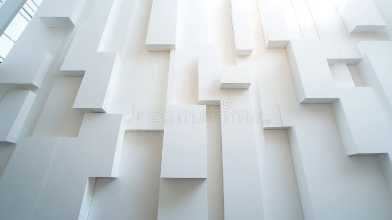 Minimalist White Geometric Blocks Extending from Wall Surface, Casting ...