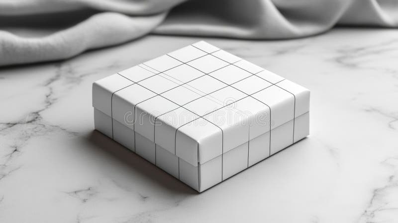 Minimalist White Gift Box with Grid Pattern on Marble Surface ...