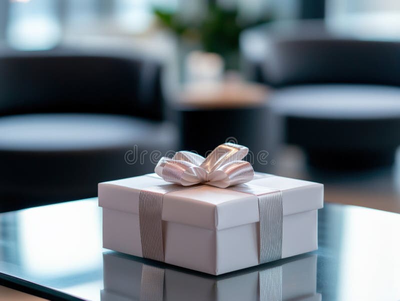Minimalist White Gift Box with Chic Metallic Ribbon Generative AI ...