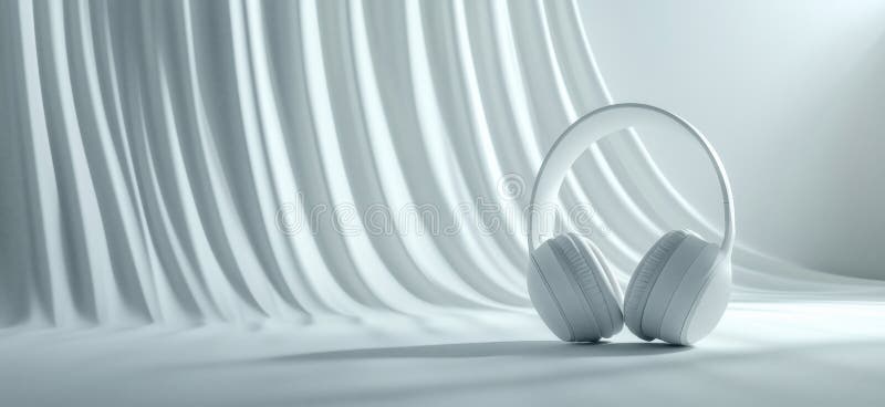 Minimalist White Headphones on Soft Fabric Background for Modern Audio ...