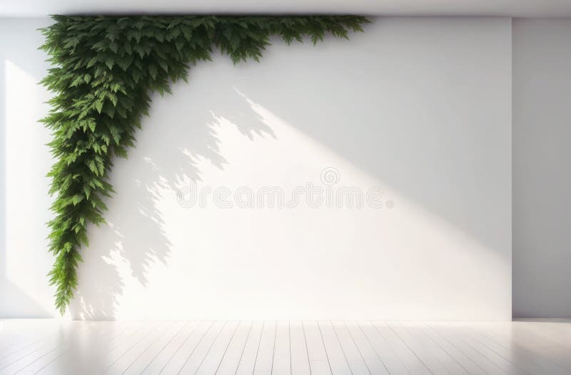A Minimalist White Interior with a Cascading Wall of Lush Green Foliage ...