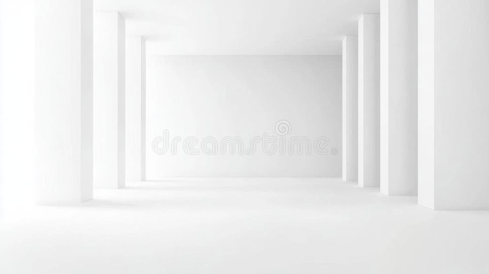 Minimalist White Interior with Parallel Columns Stock Illustration ...