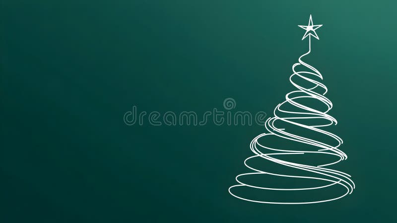 Minimalist White Line Christmas Tree on Green Background with Star ...