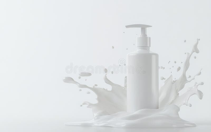 White Lotion Bottle Amidst Splashing Cream on a White Background ...