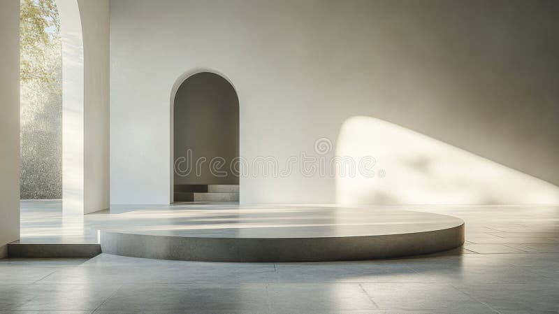 Minimalist White Marble Platform with Archway and Sunlight Stock ...