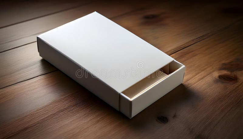 Minimalist White Matchbox Resting on a Rustic Wooden Table, Showcasing ...