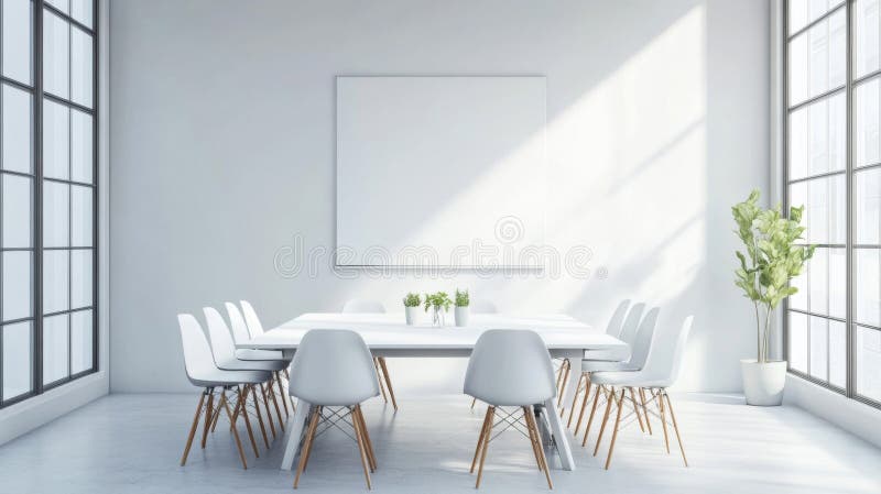 Minimalist White Meeting Room with Large Blank Canvas Stock ...