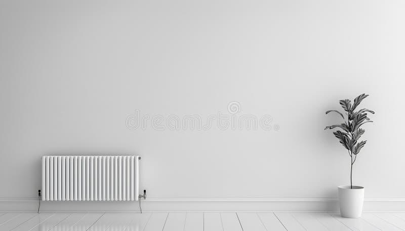 Minimalist White Metal Radiator Installed Against Clean, Plain White ...